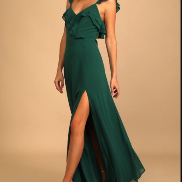 Lulus | Dresses | New Lulus Emerald Green Ruffled Maxi Dress S | Poshmark